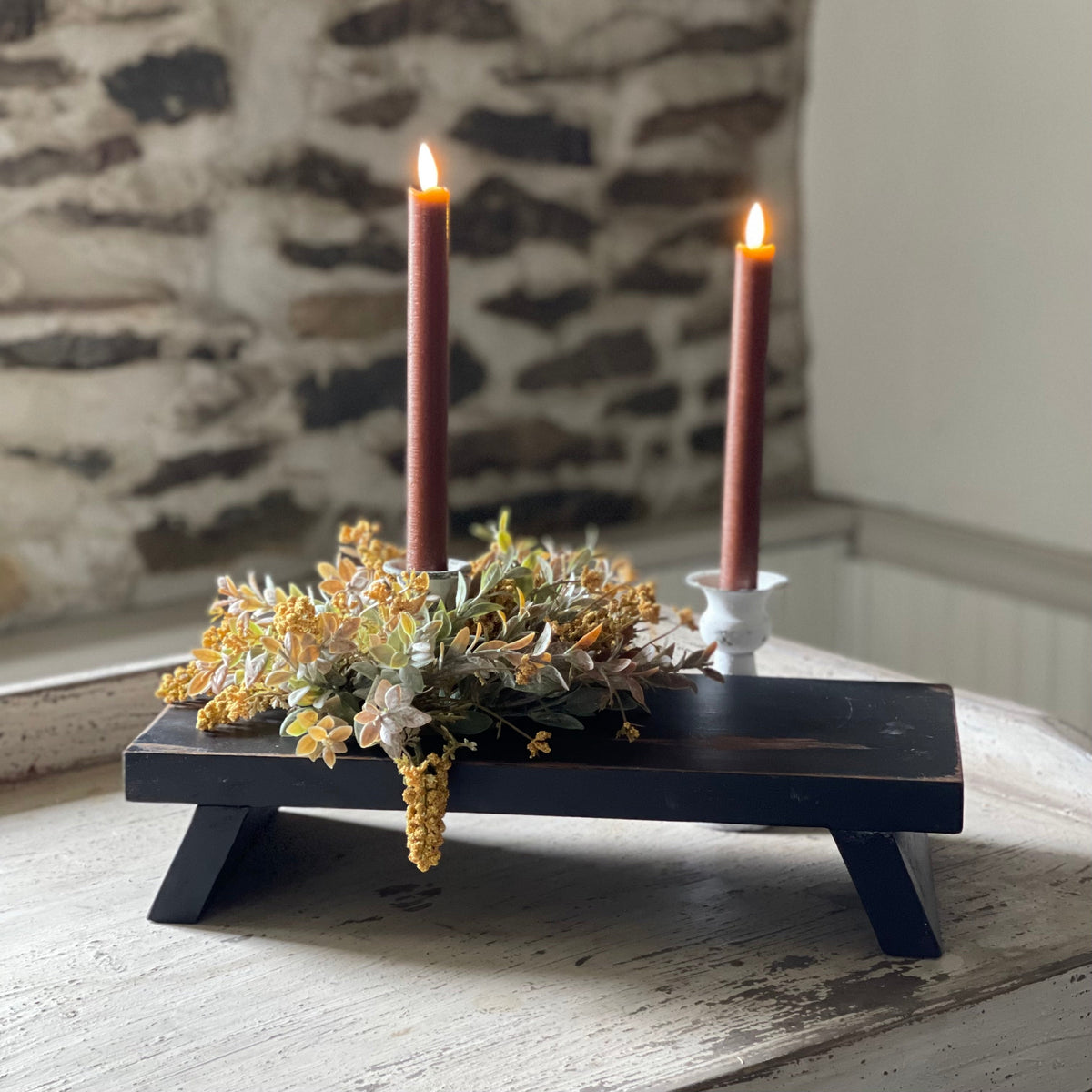 Brown Realistic Taper Candles Set w/F...