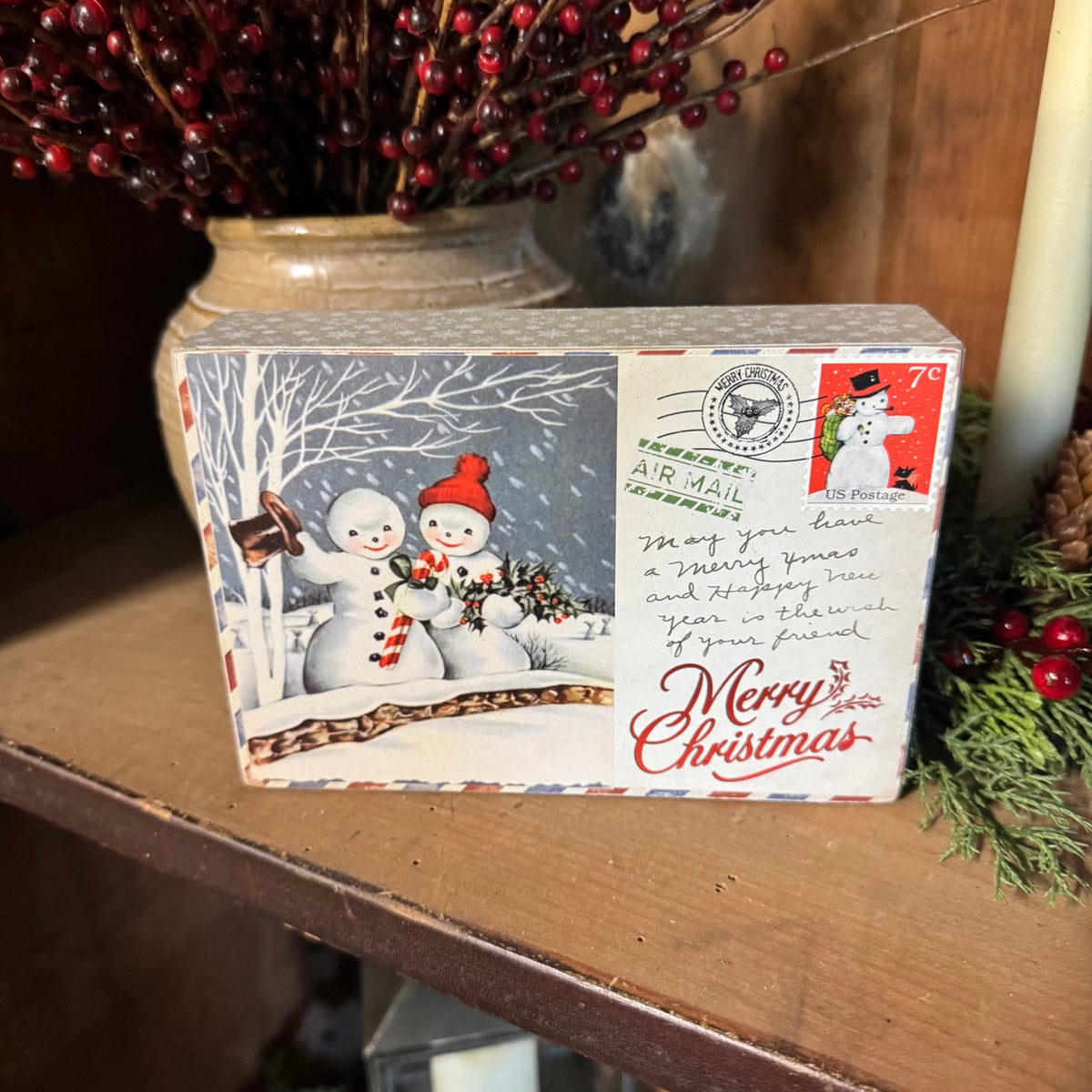 Mr. & Mrs. Frosty - Wooden Postca...